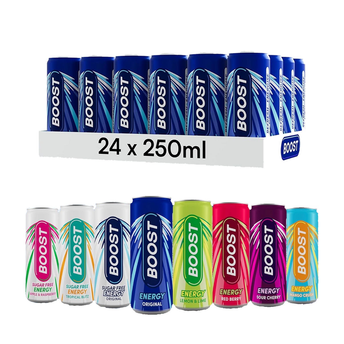 Boost Energy Drink 24 x 250ml Cans Case (Multiple Flavours) – GSC FOODS
